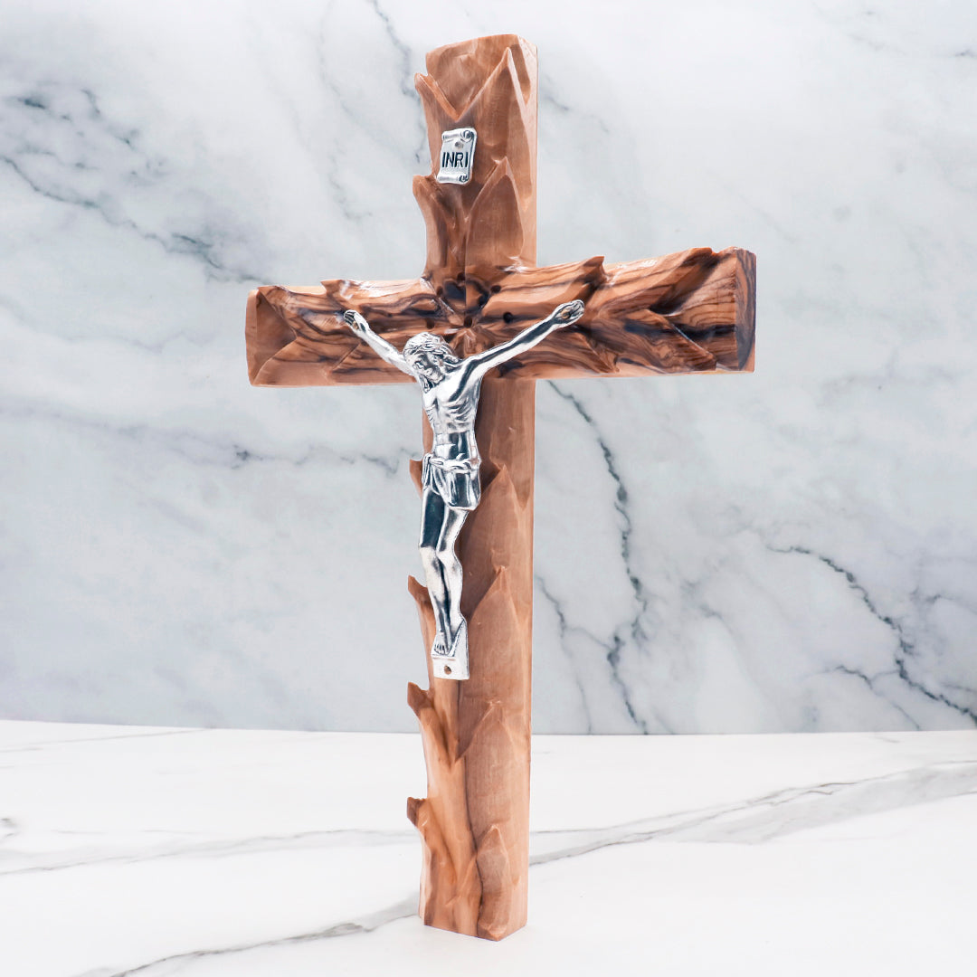 Handmade Olive Wood Crucifix with Thorn Crown Design | Symbol of Faith ...