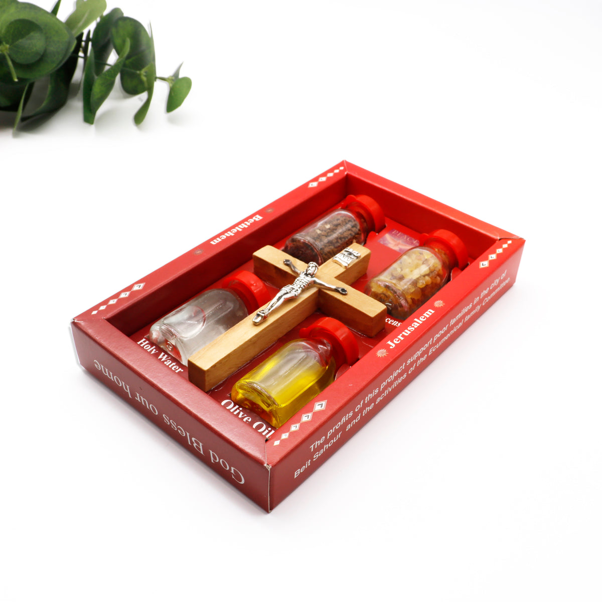 Holy Land Relics Box with Olive wood cross Holy Water, anointing olive ...